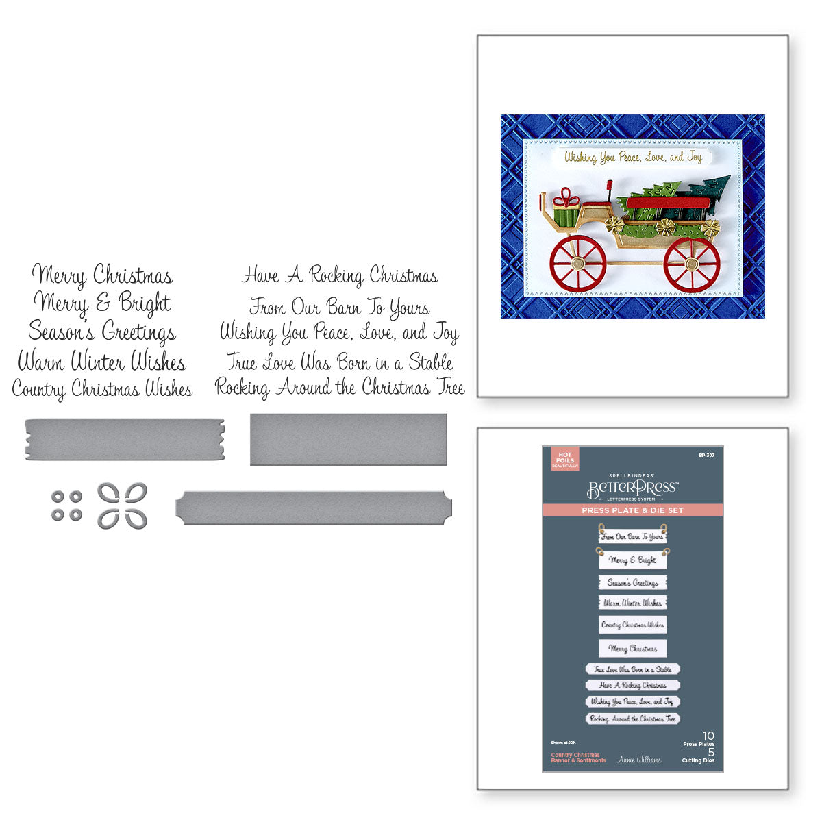 Country Christmas Banner & Sentiments Press Plate & Die Set from the ...