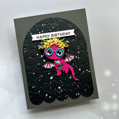 Dancin' Birthday Dragon Etched Dies from the Monster Birthday Collecti ...